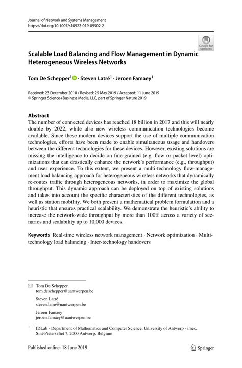 Pdf Scalable Load Balancing And Flow Management In Dynamic Heterogeneous Wireless Networks