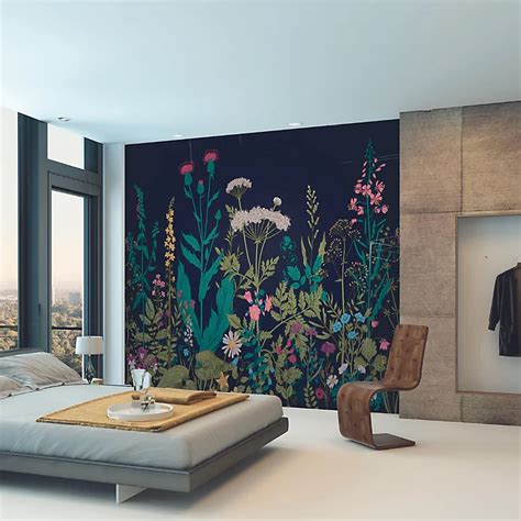 Origin Murals Floral Botanical Dark Blue Matt Smooth Paste The Wall