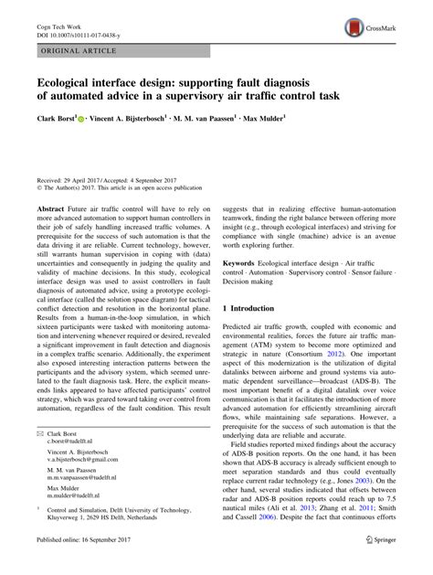 Pdf Ecological Interface Design Supporting Fault Diagnosis Of