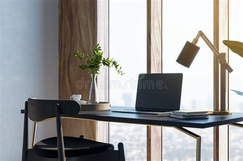 Contemporary Designer Desktop With Mock Up Laptop Various Objects And