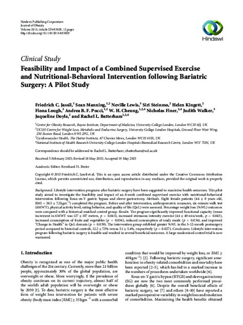 Pdf Feasibility And Impact Of A Combined Supervised Exercise And Nutritional Behavioral