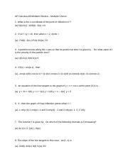 Midterm Ap Calc Ap Calculus Ab Midterm Review Multiple Choice What Is The X Coordinate Of