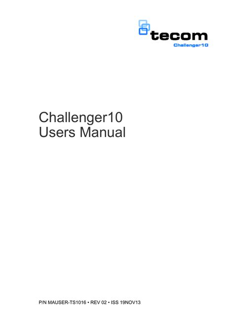 Tecom Challenger V10 User Manual Manualzz