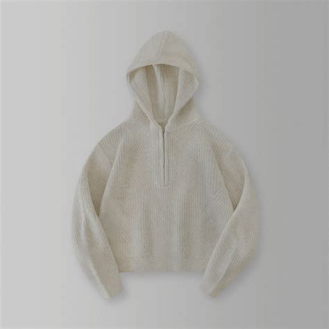 라퍼지 포 우먼 Woman 루즈핏 부클레 반집업 후드 니트ivory 위시버킷