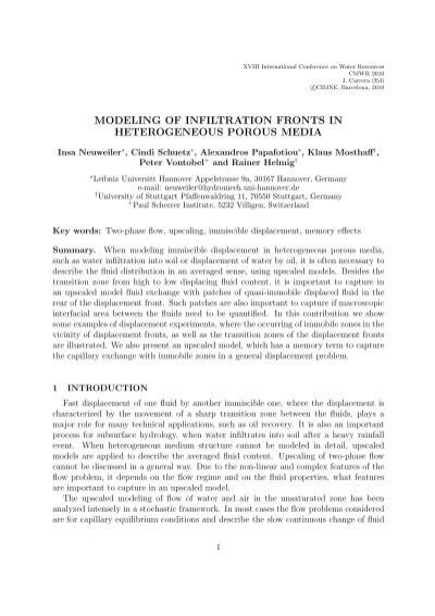 Modeling Of Infiltration Fronts In Heterogeneous Porous Media