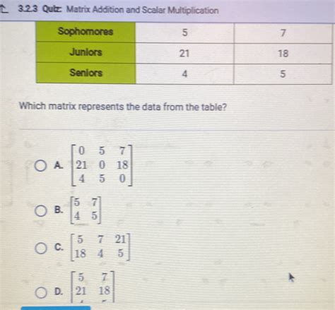 Solved 323 Quiz Matrix Addition And Scalar Multiplication Which