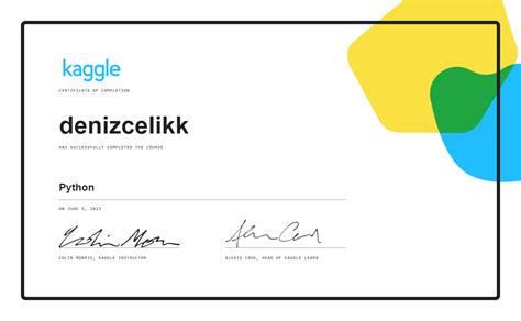 Denizcelikk Completed The Python Course On Kaggle