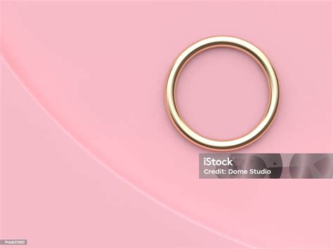 메탈 릭 골드 반사 반지 원형 라운드 추상 최소한의 핑크 배경 곡선 코너 핑크 장면 3d 렌더링 0명에 대한 스톡 사진 및 기타 이미지 Istock