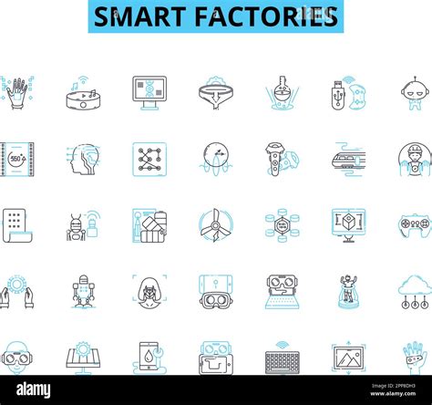 Smart Factories Linear Icons Set Automation Robotics Efficiency Innovation Integration