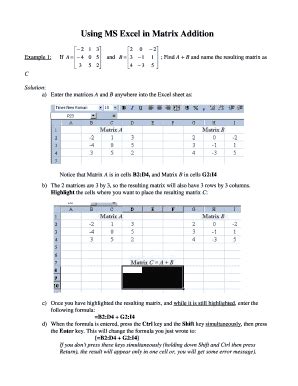 Fillable Online Using MS Excel In Matrix Addition Fax Email Print PdfFiller