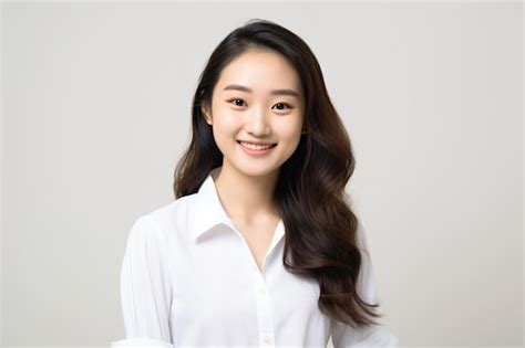 Premium Ai Image A Woman In A White Shirt Is Smiling