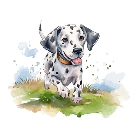 Dibujos Animados Lindo Perro Dálmata En Estilo De Pintura De Acuarela