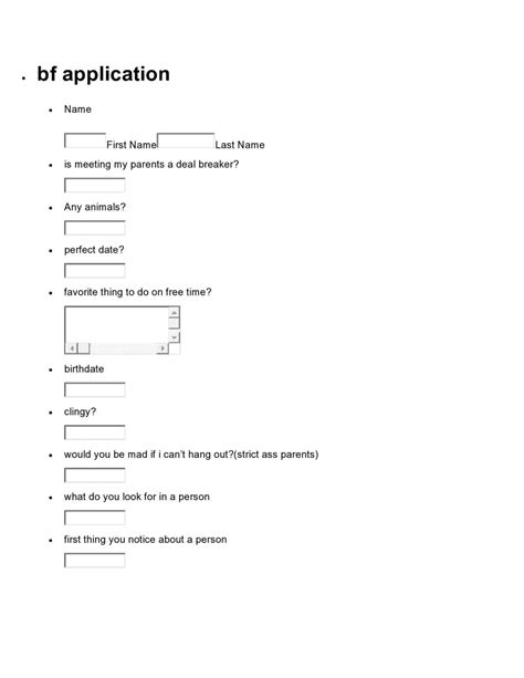 Boyfriend Application Forms