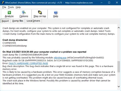 WhoCrashed Free Crash Dump Analyzer For Windows Winhelponline