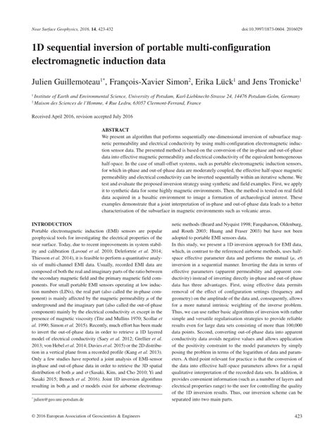 Pdf 1d Sequential Inversion Of Portable Multi Configuration Electromagnetic Induction Data