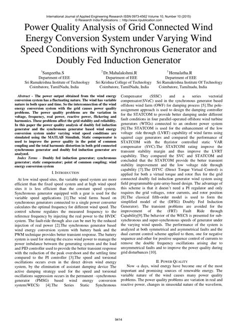 PDF Power Quality Analysis Of Grid Connected Wind Energy Conversion System Under Varying Wind
