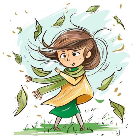 Cartoon Drawing Of A Very Windy Day Premium Ai Generated Image