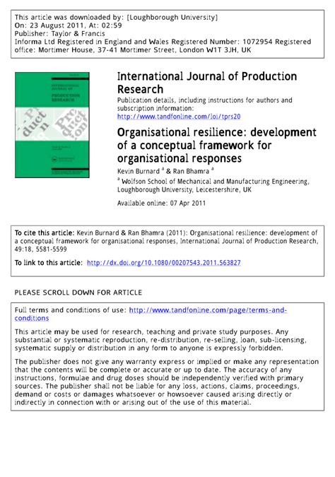 Pdf Organisational Resilience Development Of A Conceptual Framework For Organisational Responses
