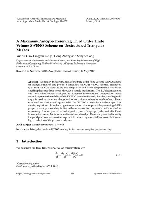 Pdf A Maximum Principle Preserving Third Order Finite Volume Sweno