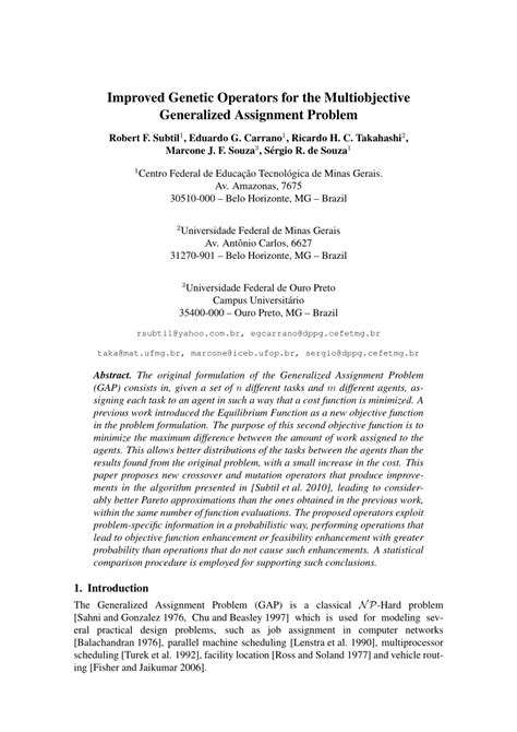 Pdf Improved Genetic Operators For The Multiobjective Generalized