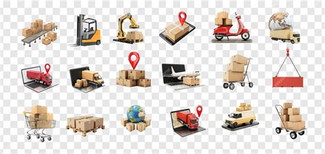 Collection Of 3d Object Logistic Concept Isolate On Transparency