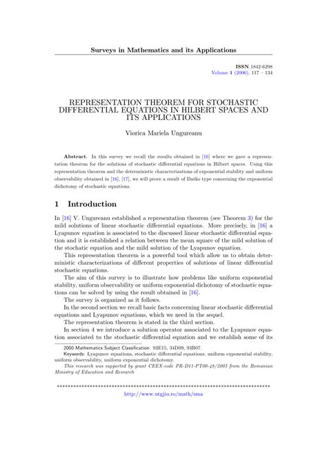 Pdf Representation Theorem For Stochastic Differential Equations In Hilbert Spaces And Its