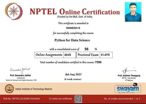 Python Datascience Nptel Lifelonglearning Skilldevelopment Vignesh S
