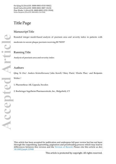 Pdf Bounded Integer Model Based Analysis Of Psoriasis Area And