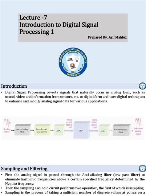 Lecture 7 Introduction To Digital Signal Processing 1 Prepared By