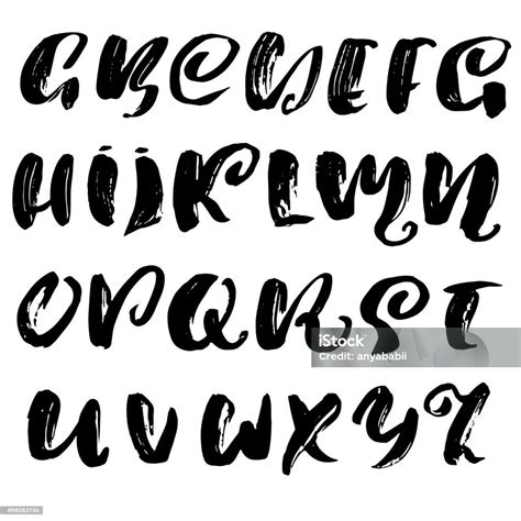 손으로 그린된 드라이 브러쉬 폰트입니다 현대 브러쉬 레터링입니다 그런 지 스타일 알파벳입니다 벡터 일러스트입니다 0명에 대한 스톡 벡터 아트 및 기타 이미지 Istock
