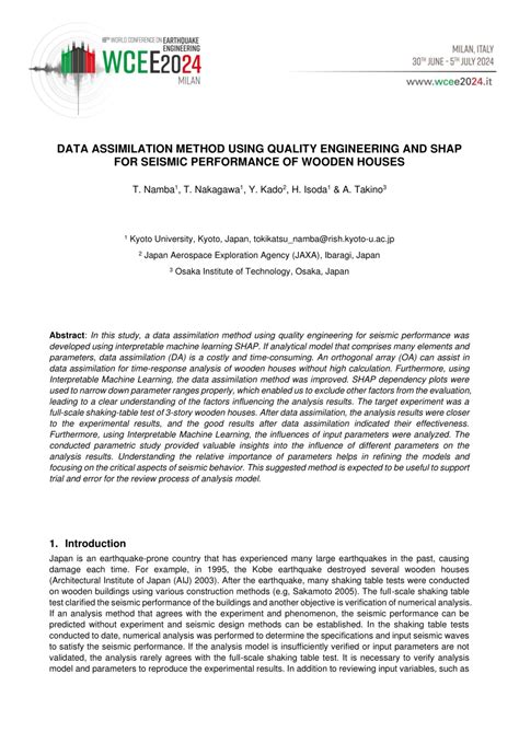 Pdf Data Assimilation Method Using Quality Engineering And Shap For Seismic Performance Of