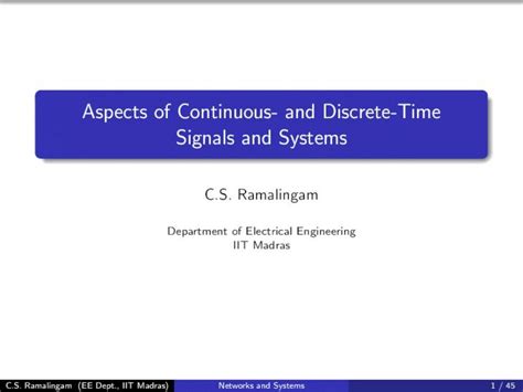 Pdf Aspects Of Continuous And Discrete Time Signals And Systems