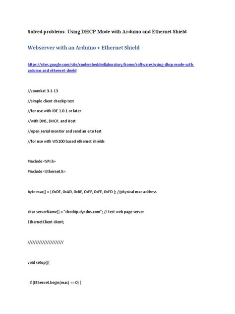 Using Dhcp Mode With Arduino And Ethernet Shield Pdf