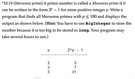 Solved ∗1019 Mersenne Prime A Prime Number Is Called A