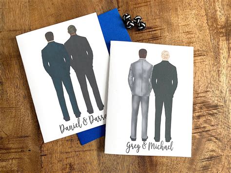 Same Sex Wedding Thank You Card Set Personalized Groom Groom Etsy