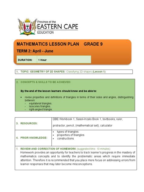 Maths Grade 9 Term 2 Lesson Plans Pdf Triangle Shape