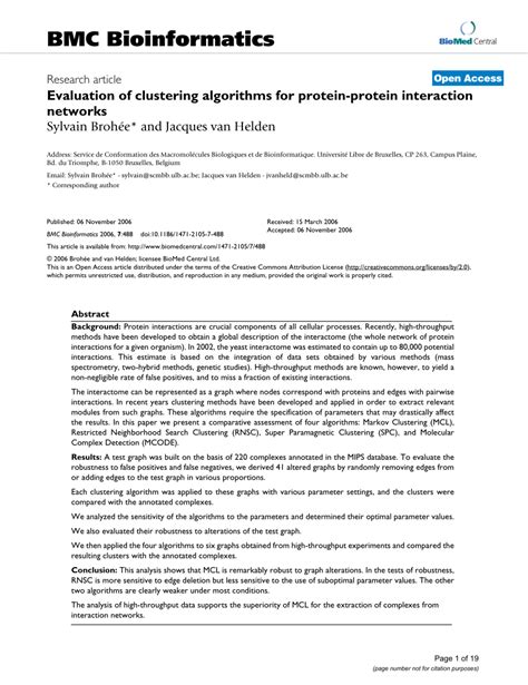 Pdf Evaluation Of Clustering Algorithms For Protein Interaction Networks