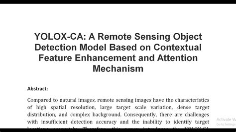 Yolox Ca A Remote Sensing Object Detection Model Based On Contextual