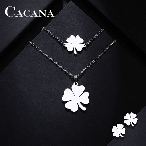 Badu Bg Cacana Комплекти от неръждаема стомана за жени Колиета с форма на детелина Гривни Обеци