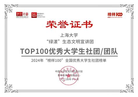 【喜报】2024年“榜样100”榜单正式揭晓，我院2个学生社团及团队入选！ 上海大学环境与化学工程学院