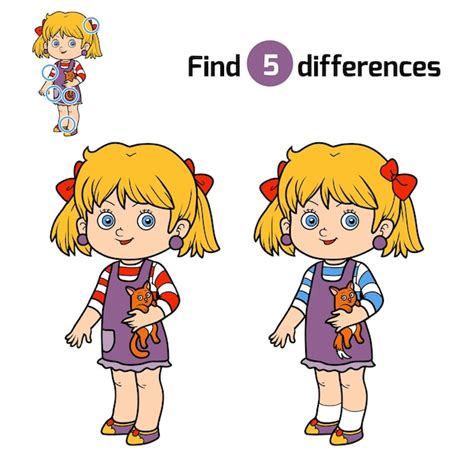 차이점 찾기 어린이 교육 게임 소녀 프리미엄 벡터