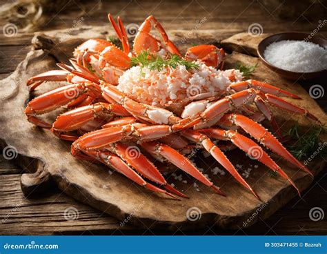 Delicious Snow Crab Leg Clusters On Wooden Table Stock Illustration