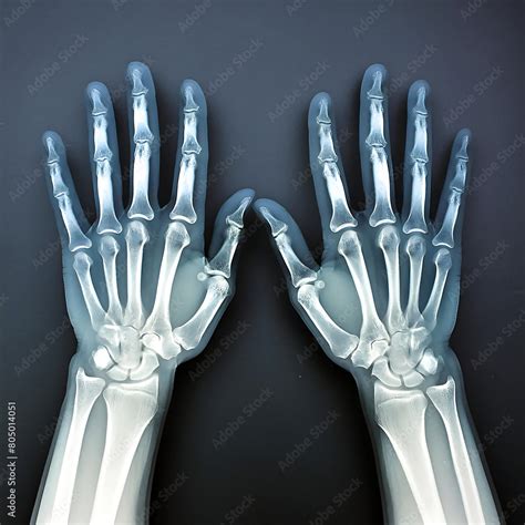 X Ray Showcasing A Human Hand Bones Visible Soft Blue On Black Background Generative Ai