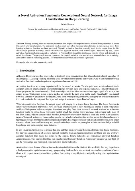Pdf A Novel Activation Function In Convolutional Neural Network For Image Classification In