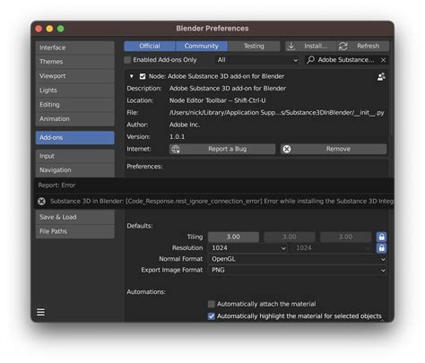 Solved Adobe Substance 3d Add On For Blender Not Working Adobe Product Community 13462274