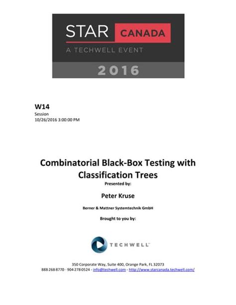 Combinatorial Black Box Testing With Classification Trees Pdf