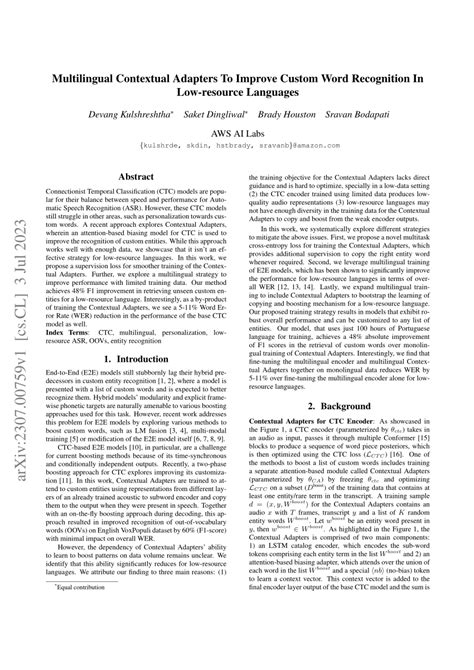 Pdf Multilingual Contextual Adapters To Improve Custom Word Recognition In Low Resource Languages