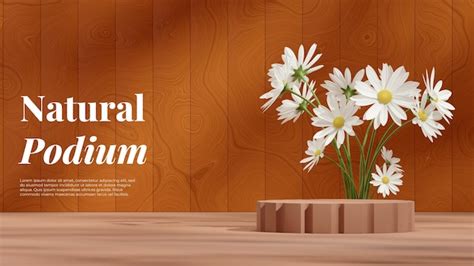 Белая ромашка и текстура деревянной стены 3d рендеринг шаблона макета коричневого