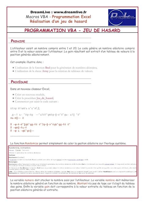Pdf Macros Excel Vba Visual Basic Programmation Dun Jeu De Hasard