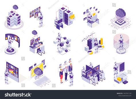 Robotic Process Automation Isometric Icons Isolated Stock Vector Royalty Free 1457551133